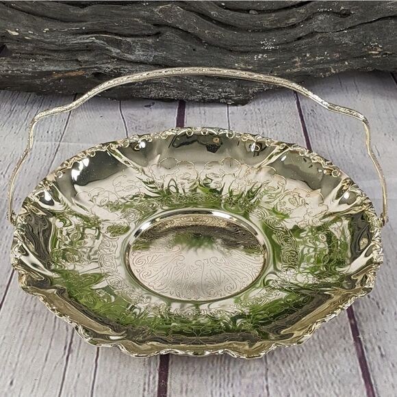 Dining | Vintagequeenanne Engraved Silver Plated Cake Basket Whandle In ...